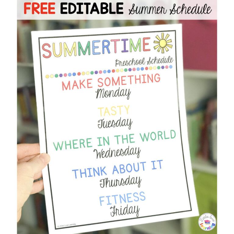 FREE & EDITABLE Printable Summer Schedule for Kids