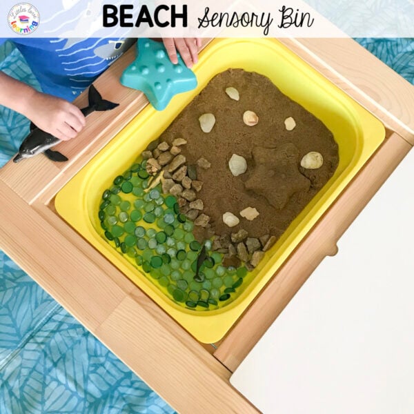 The BEST Preschool Beach Sensory Bin with Kinetic Sand