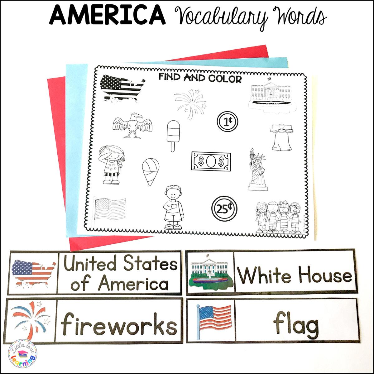 Amazing America Patriotic Preschool Printables (Math & Literacy)