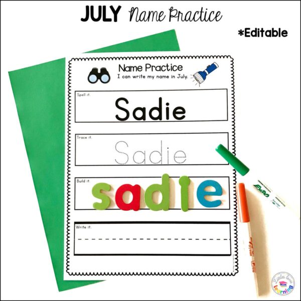 Editable Monthly Name Writing Printables for Preschool & Kindergarten