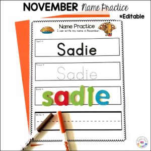 Editable Monthly Name Writing Printables for Preschool & Kindergarten